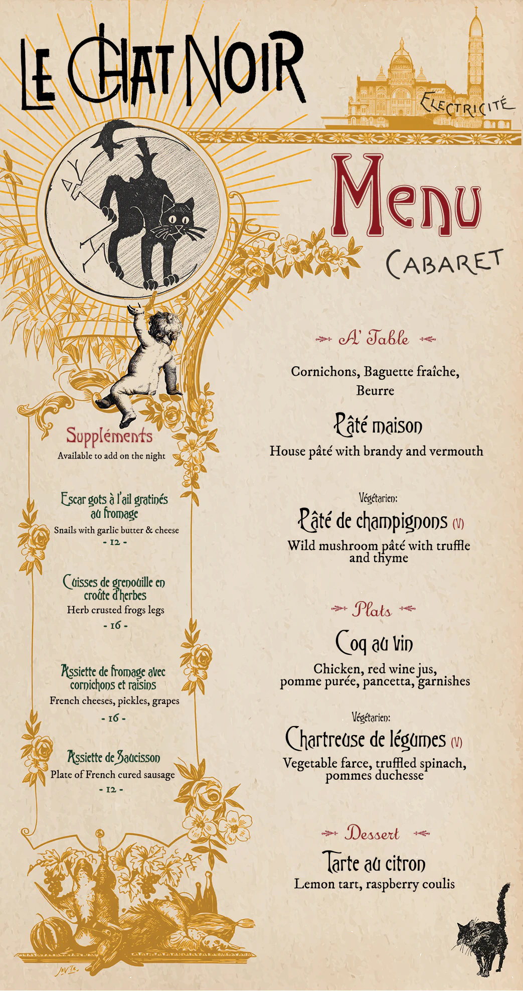 CHAT NOIR! Menus